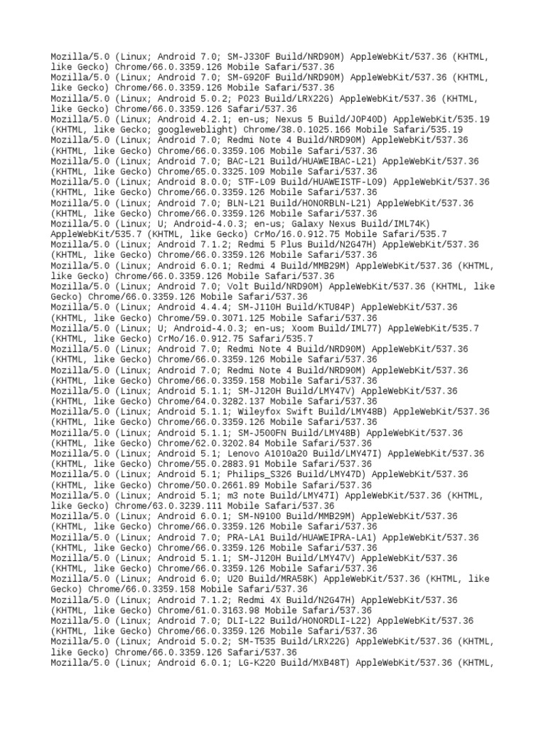 User-Agents Chrome Browser Android 1k | PDF | Safari (Web Browser ...