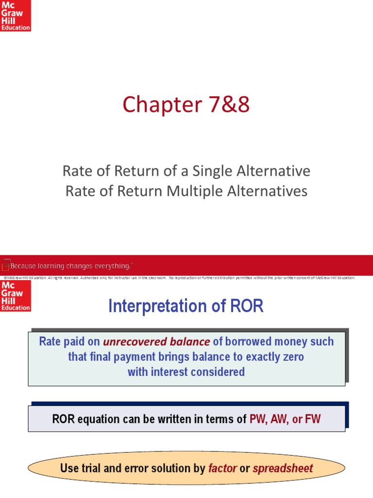 Chapter 7&8: Rate of Return of A Single Alternative Rate of Return ...