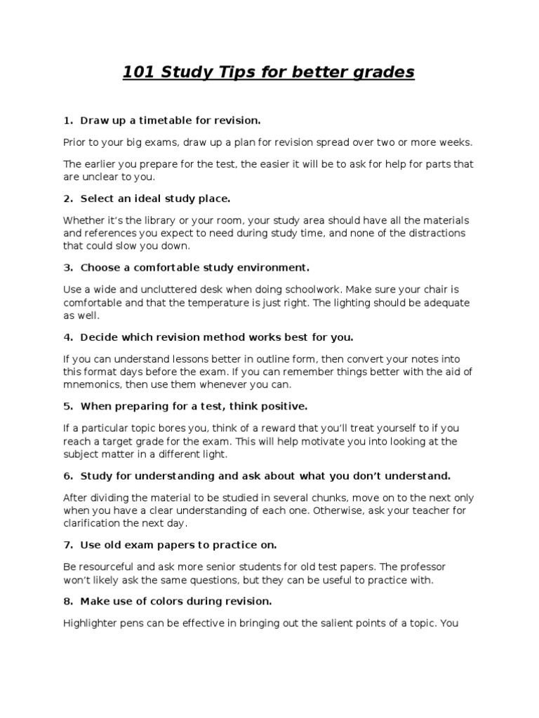 101 Study Tips | PDF | Question | Test (Assessment)