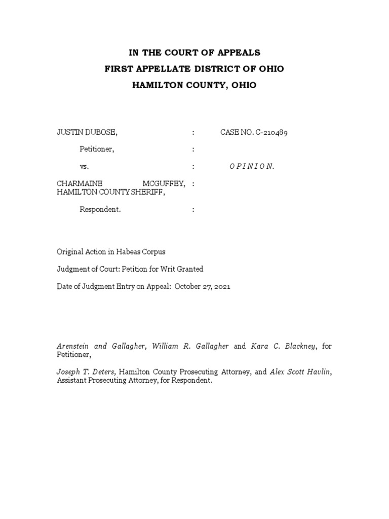 Dubose Ohio Supreme Court Ruling | PDF | Bail | Burden Of Proof (Law)