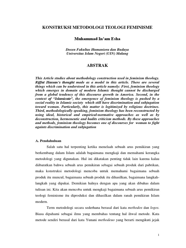 Metodologi Teologi Feminisme Riffat Hassan | PDF | Ilmu Sosial | Sains ...