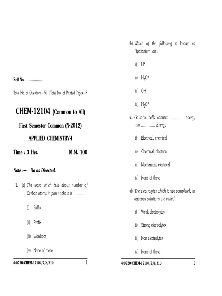 CHEM-12104: (Common To All) | PDF | Atoms | Physical Sciences