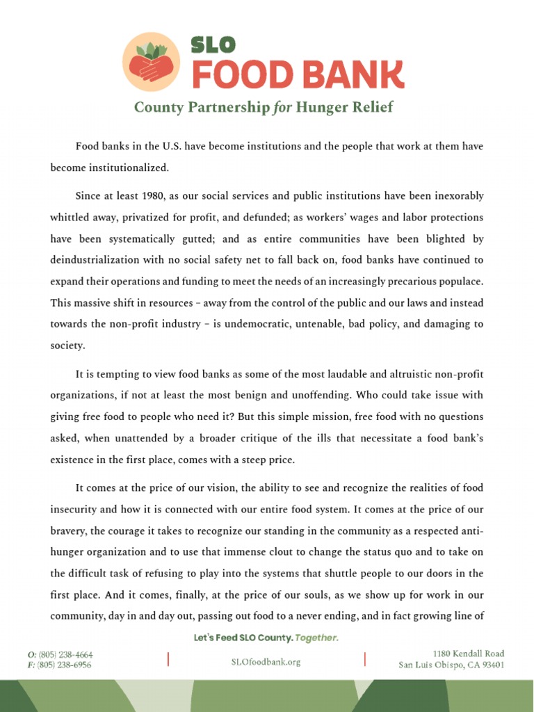 Open Letter To The SLO Food Bank | PDF | Farmworker | Hunger