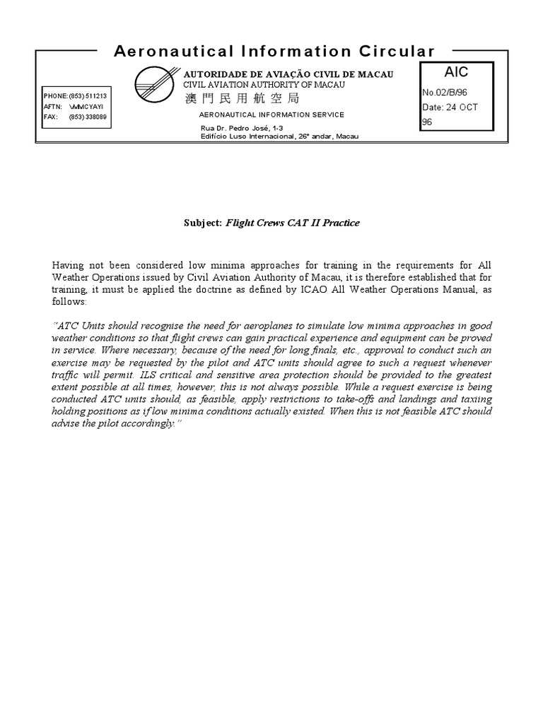 Aeronautical Information Circular: Subject: Flight Crews CAT II ...
