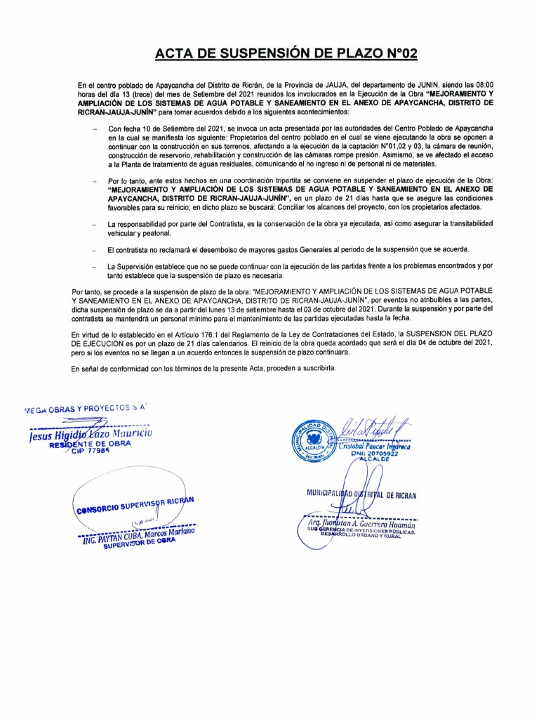 Acta de Suspensión de Plazo N°2 | PDF