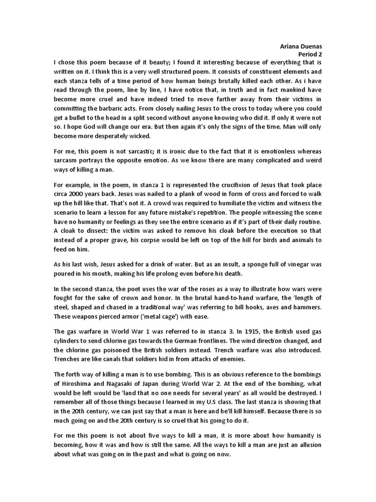 An Analysis of the Poem Depicting the Evolution of Human Cruelty ...