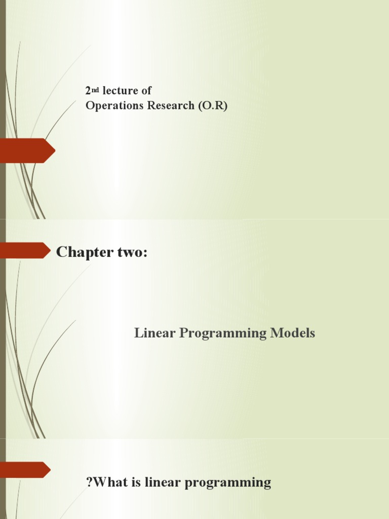 Lecture2 O.R | PDF | Linear Programming | Mathematical Optimization