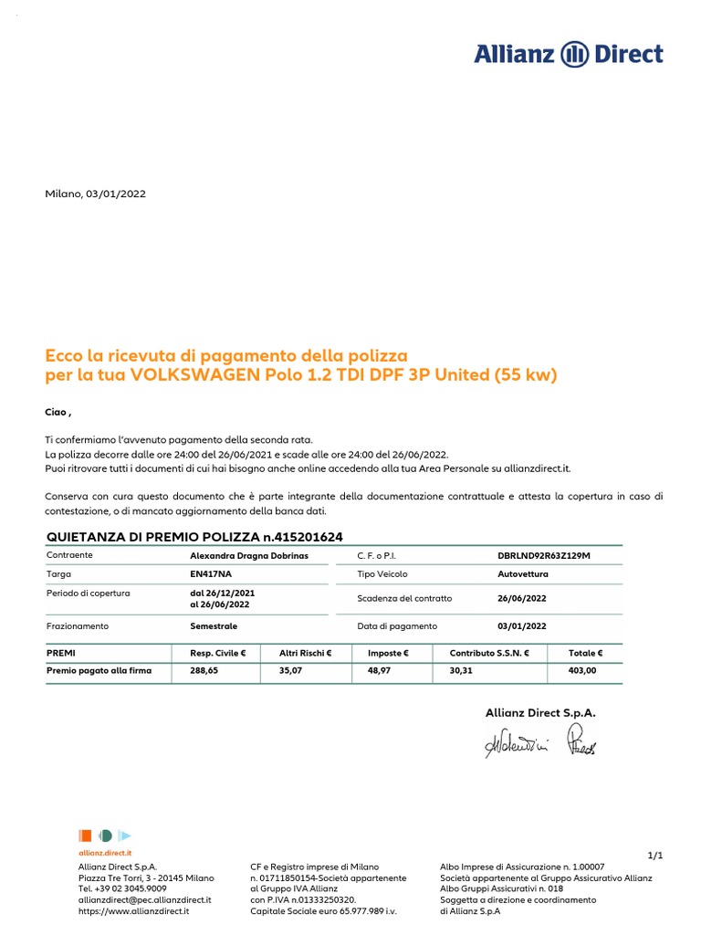 Quietanza Di Pagamento II Rata 415201624 | PDF