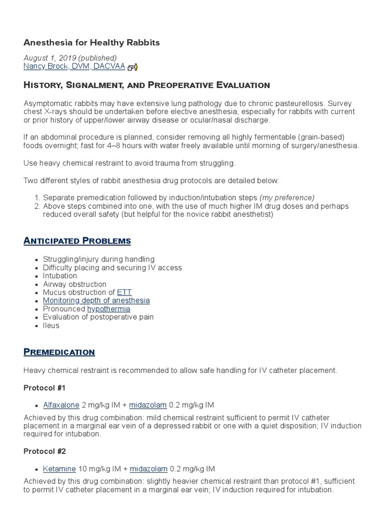 Anesthesia For Healthy Rabbits - Veterinary Anesthesia Update - VIN ...