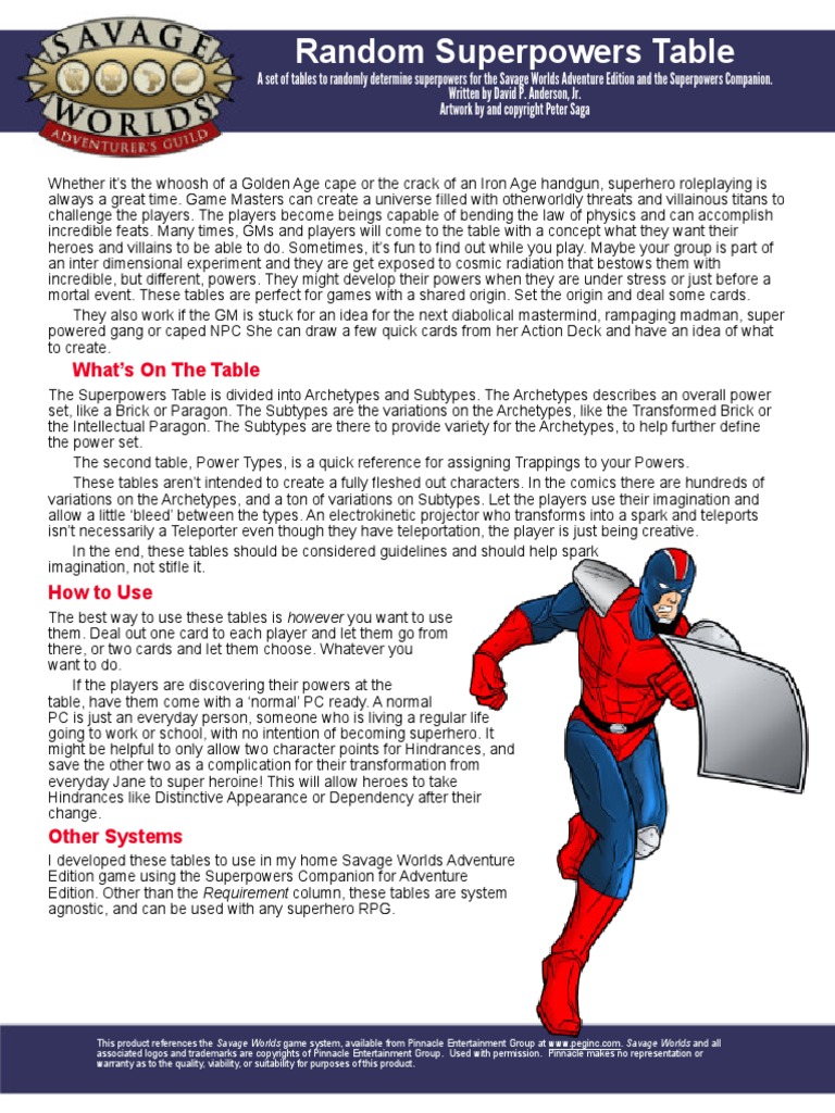 Random Superpowers Table | PDF | Superheroes | Shapeshifting