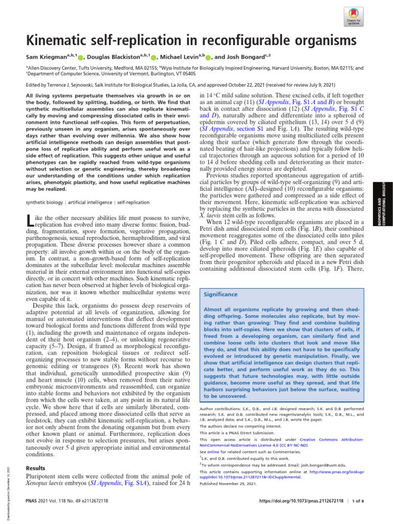 Kinematic Self-Replication in Reconfigurable Organisms | PDF ...