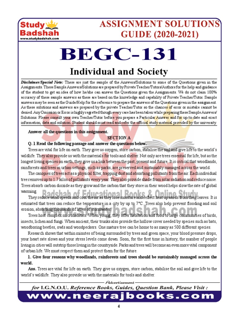 BEGC-131: Individual and Society | PDF | Trees | Mental Health
