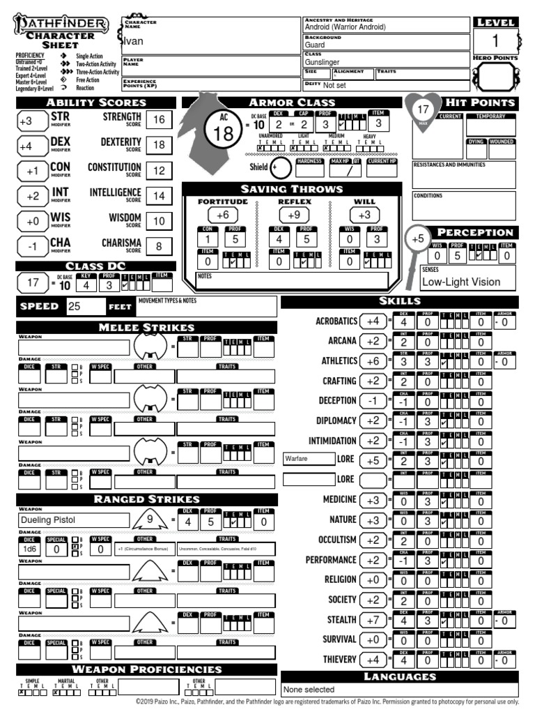 Ivan Android Gunslinger Character Pf2e | PDF | Dungeons & Dragons ...