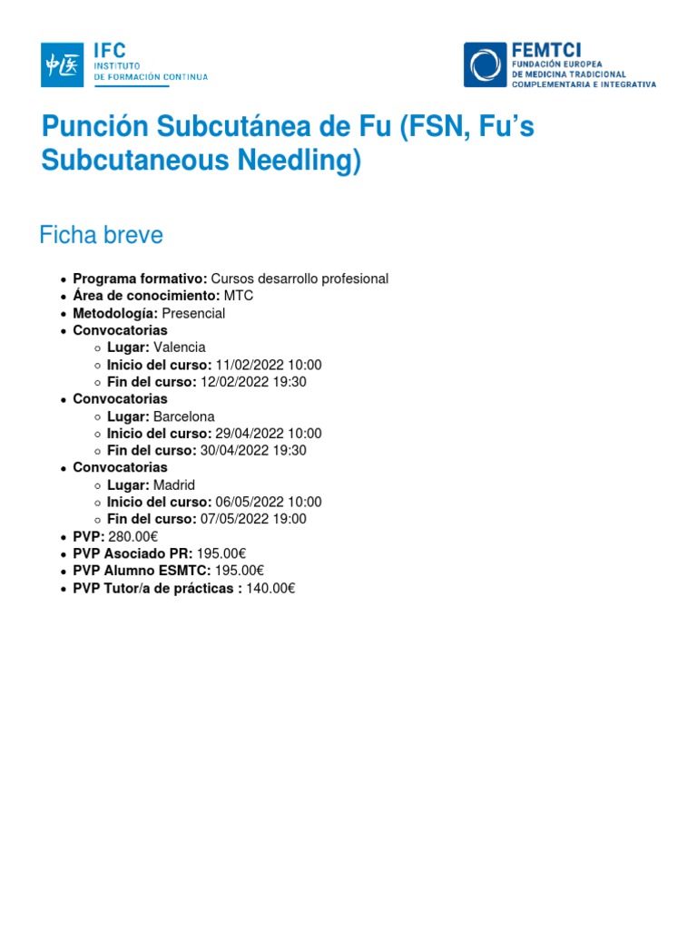 Puncion Subcutanea de Fu FSN Fus Subcutaneous Needling | PDF ...
