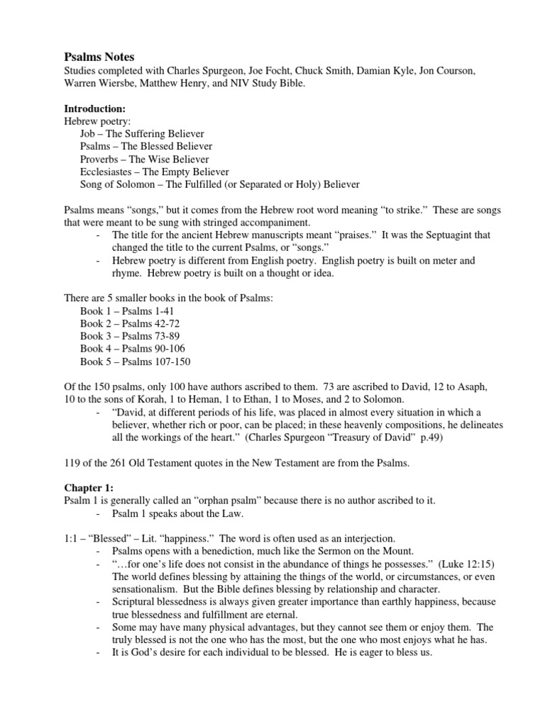 Psalms Notes | PDF | David | Psalms