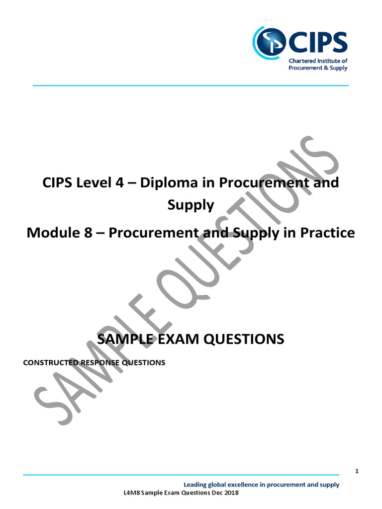 CIPS Level 4 - Diploma in Procurement and Supply Module 8 - Procurement ...