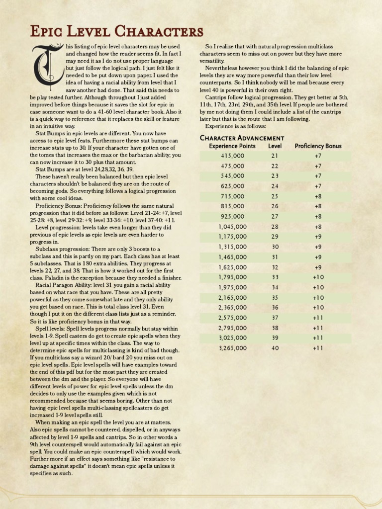 Epic Levels in 5e | PDF | Dungeons & Dragons | Fantasy Role Playing Games