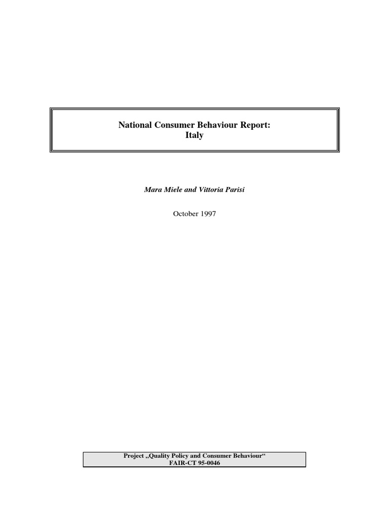 National Consumer Behaviour Report. Italy | PDF | Consumption ...