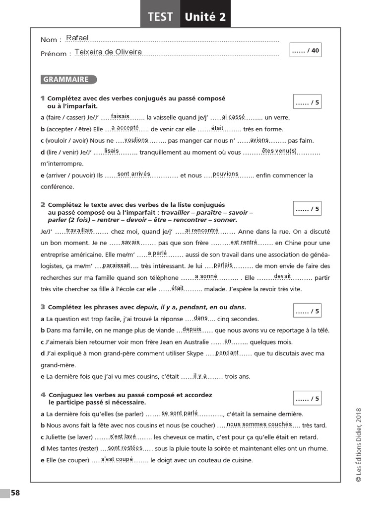 Test - Unité 2 | PDF