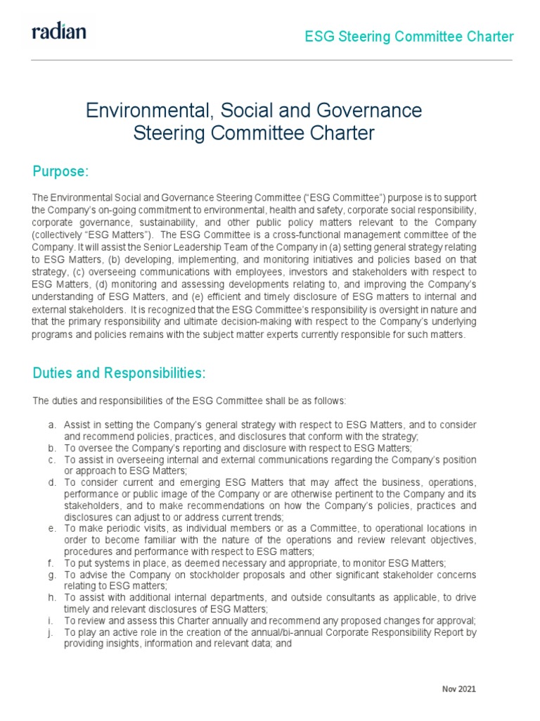 Guiding Corporate Responsibility: An Overview of an ESG Steering ...