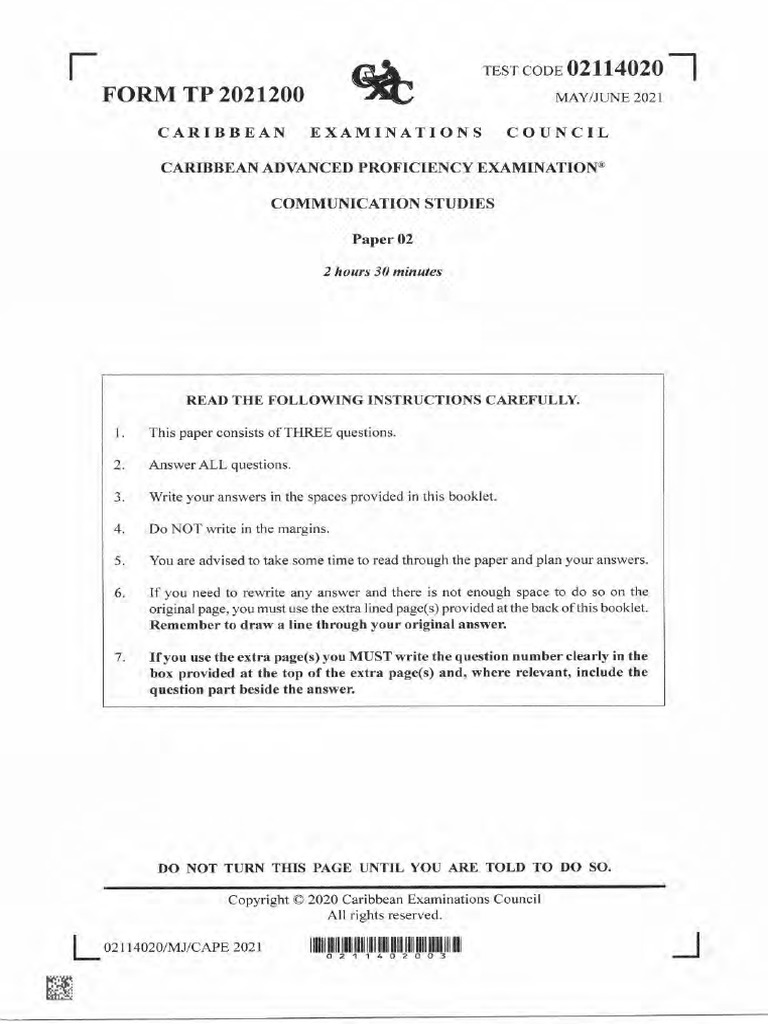 CAPE Communication Studies 2021 P2 | PDF