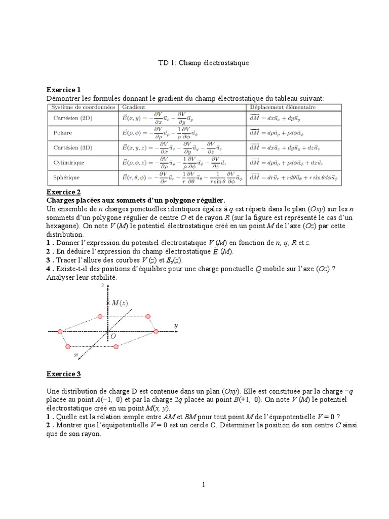 TD 1 Electrostatique | Descargar gratis PDF | Champ électrique | Cercle