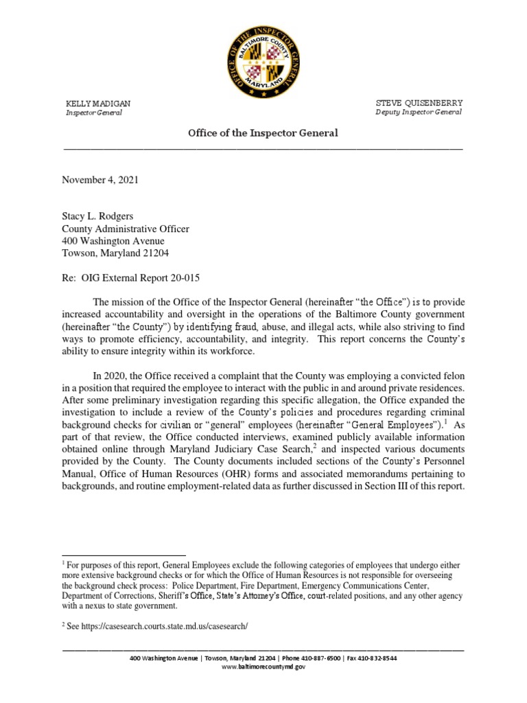 OIG Report | PDF | Background Check | Criminal Record