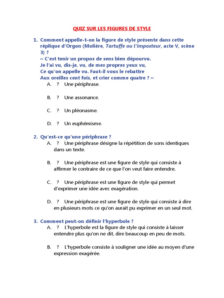 Figures de Style QCM | PDF | Métaphore | Rhétorique