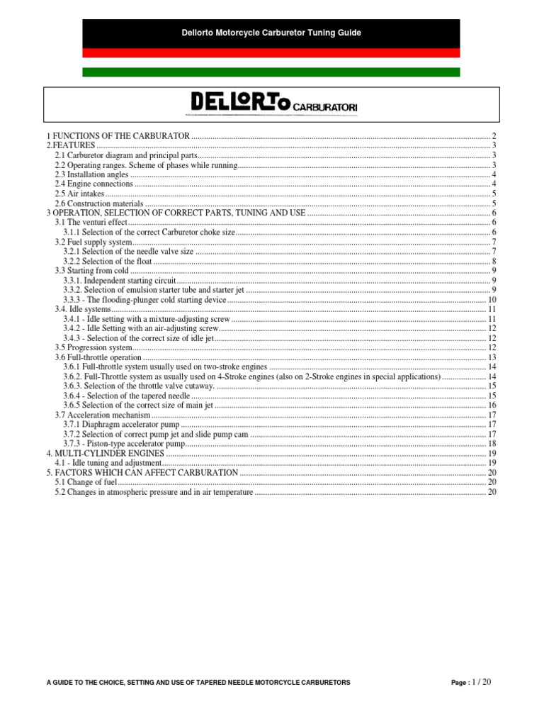Dellorto Motorcycle Carburetor Tuning Guide | PDF | Carburetor | Throttle