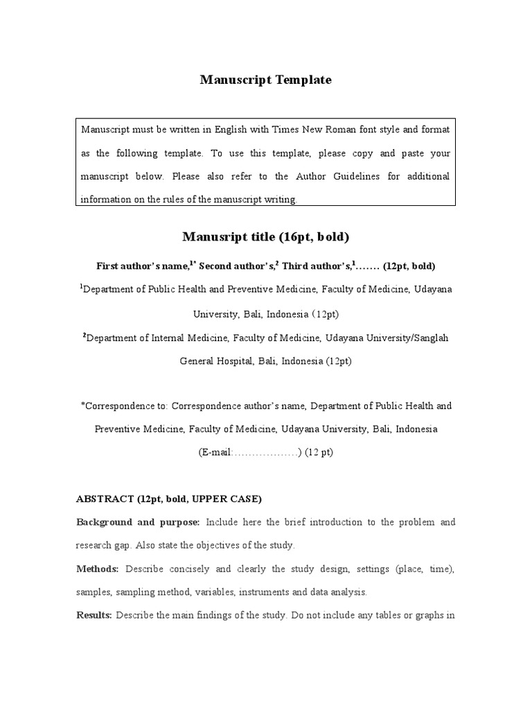 Manuscript Template: First Author's Name, Second Author's, Third Author ...