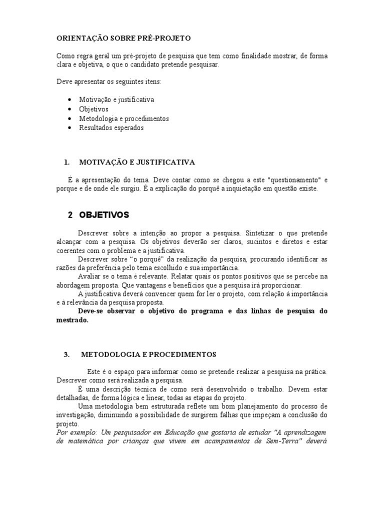 modelo de metodologia de pre projeto