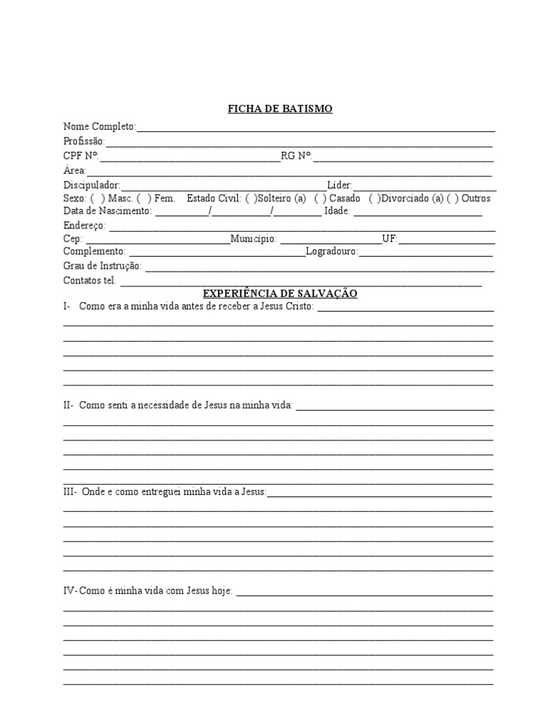 Ficha de BAtismo e Autorização de Menor | PDF | Batismo | Jesus