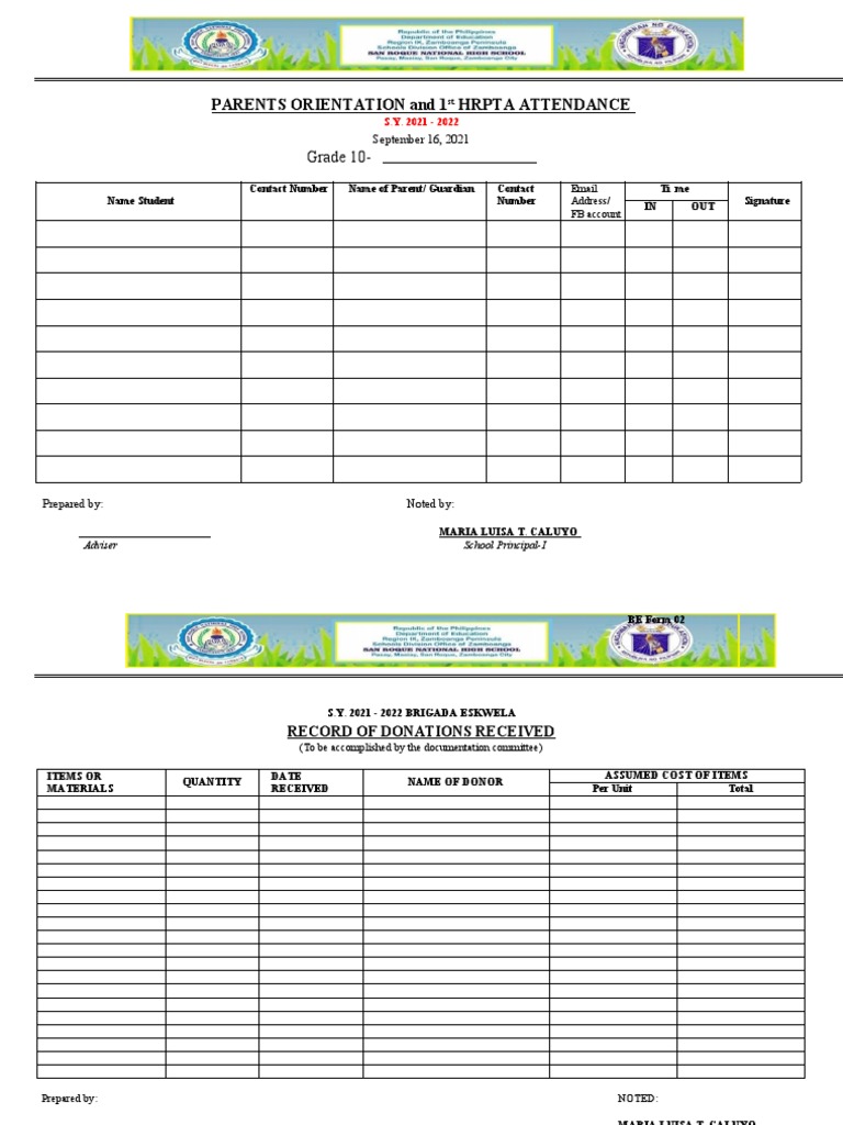 Parents Orientation and 1 Hrpta Attendance: Grade 10 | PDF