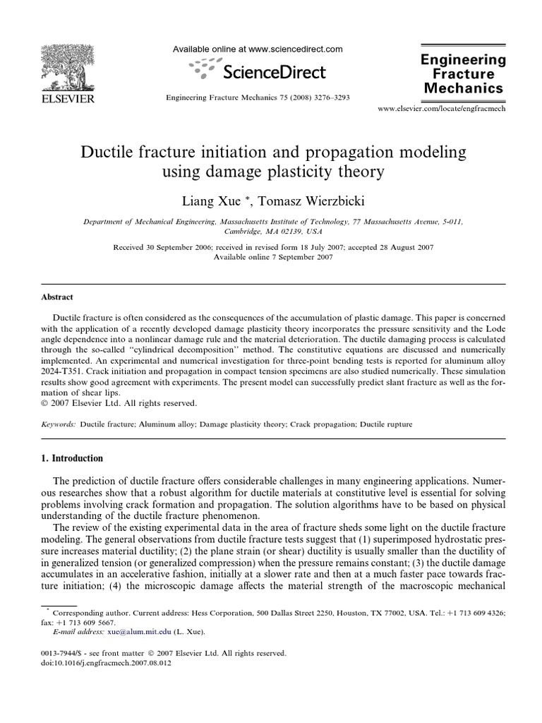Ductile Fracture Initiation and Propagation Modeling Using Damage Plasticity Theory | PDF ...
