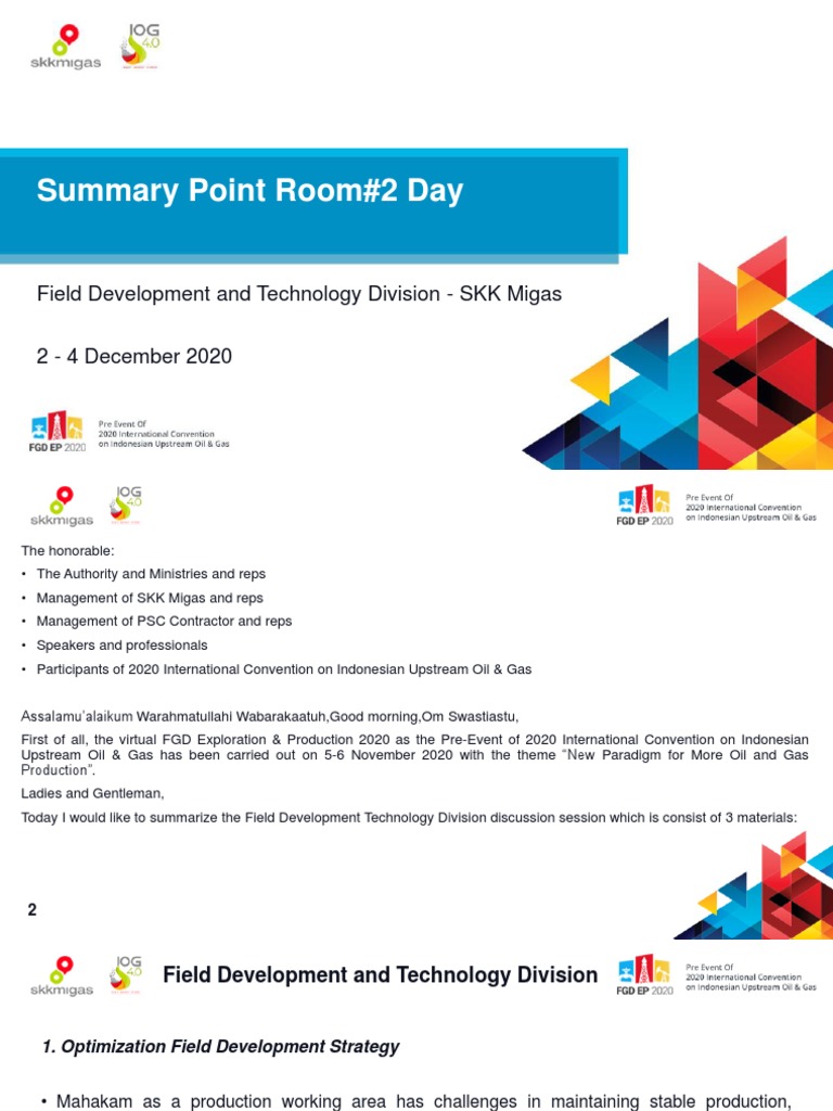 Summary FGD 2020 - Field Development and Technology | PDF | Enhanced ...