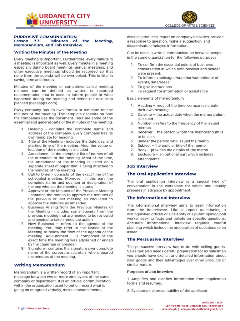 7 Minutes of The Meeting - Memorandum - Job Interview | PDF | Interview ...
