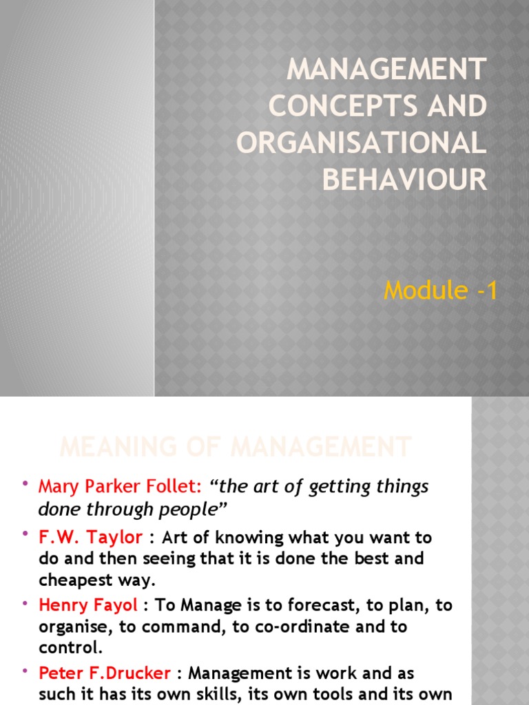 Management Concepts and Organisational Behaviour: Module - 1 | PDF ...