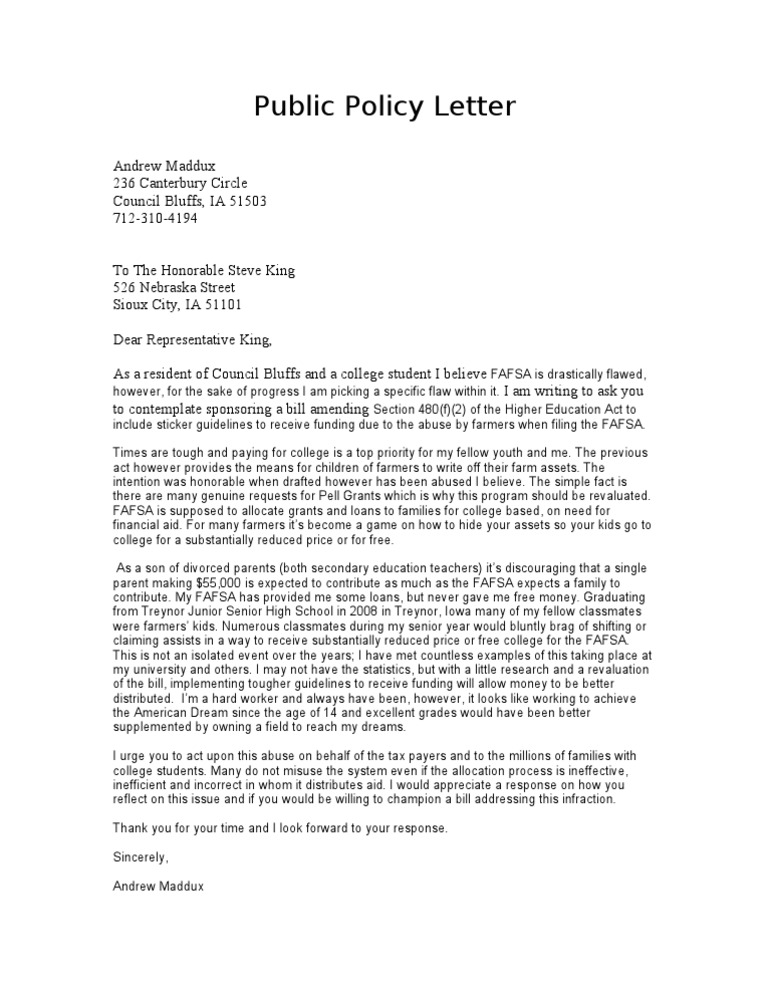 Public Policy Letter | PDF | Behavior Modification | Public Sphere