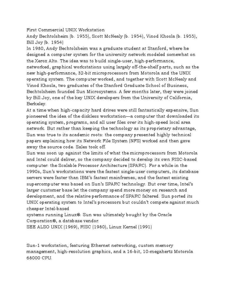 First Commercial UNIX Workstation | PDF