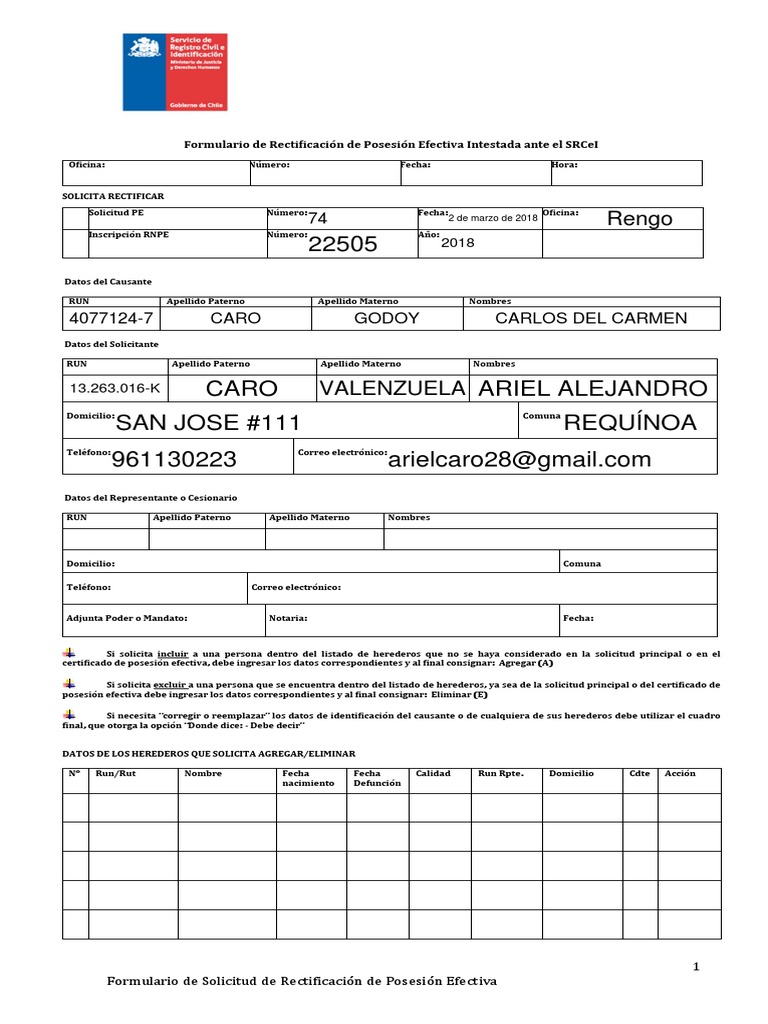 Formulario Manual de Modificación de Posesiones Efectivas Intestadas ... Formulario Manual de Modificación de Posesiones Efectivas Intestadas ...