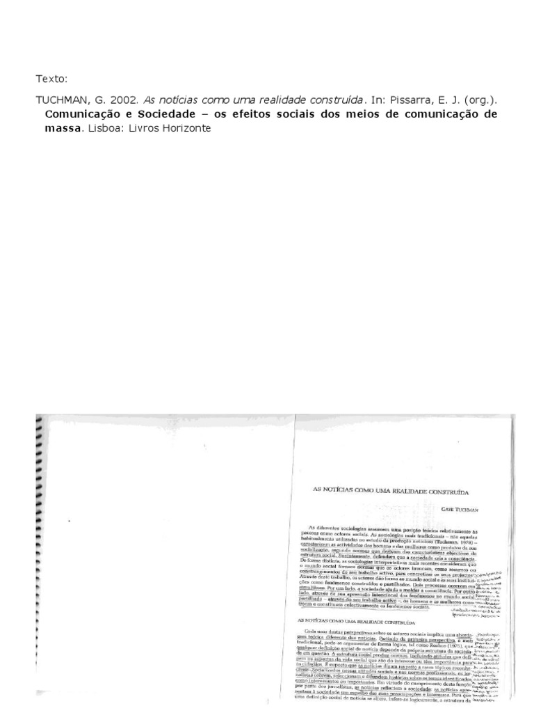 As Notícias Como Uma Realidade Construída - Gaye Tuchman | PDF ...
