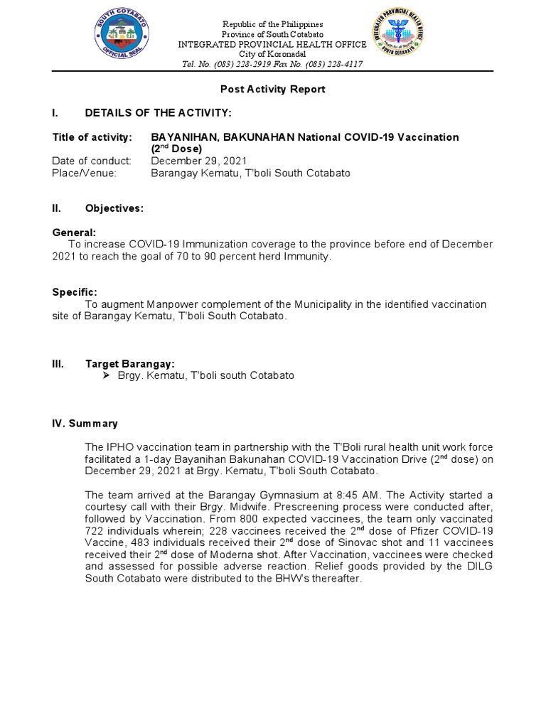 Post Activity Report I. Details of The Activity: Title of Activity ...