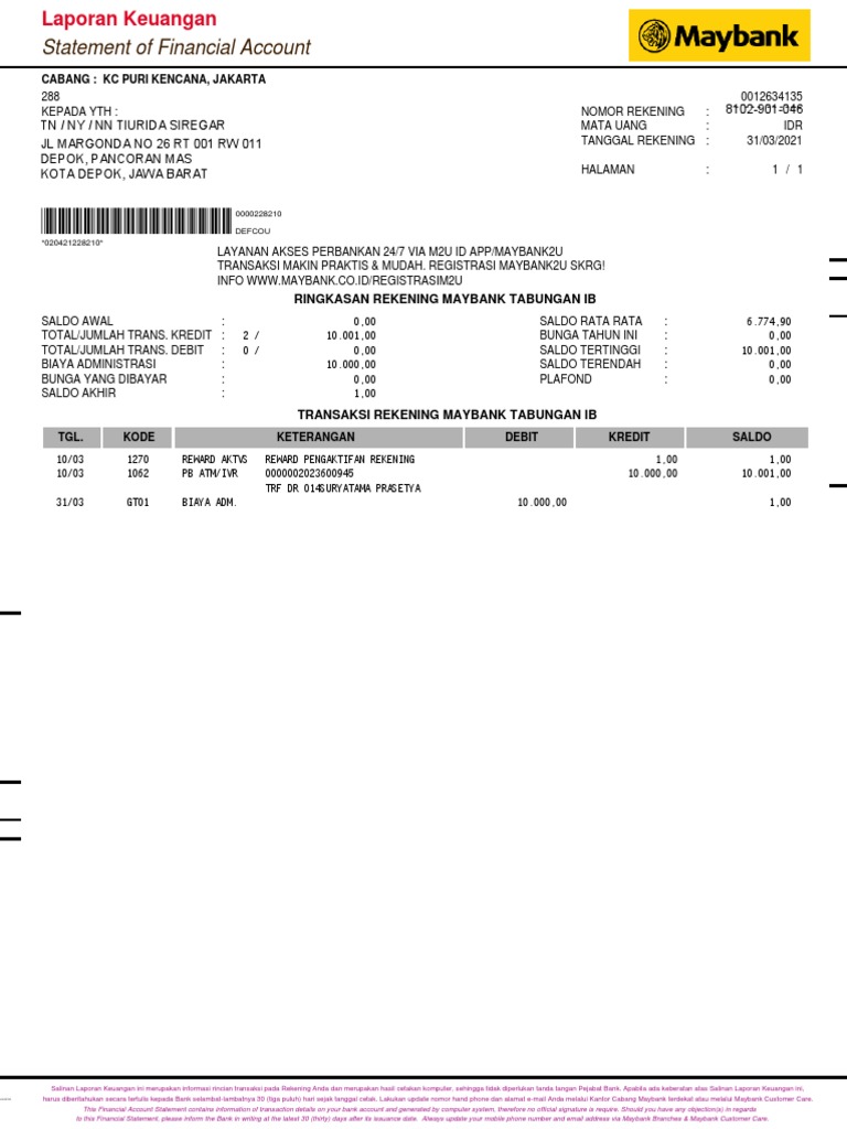Mutasi-Maybank Compress | PDF