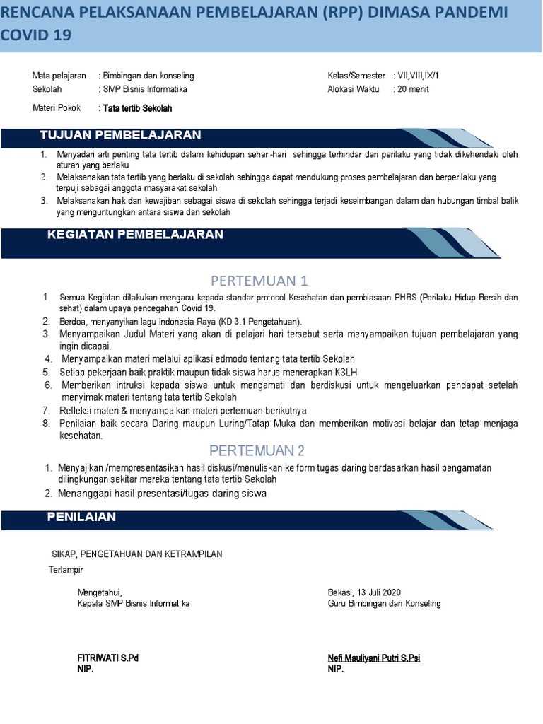 RPP BK Tata Tertib Sekolah | PDF | Karier & Perkembangan
