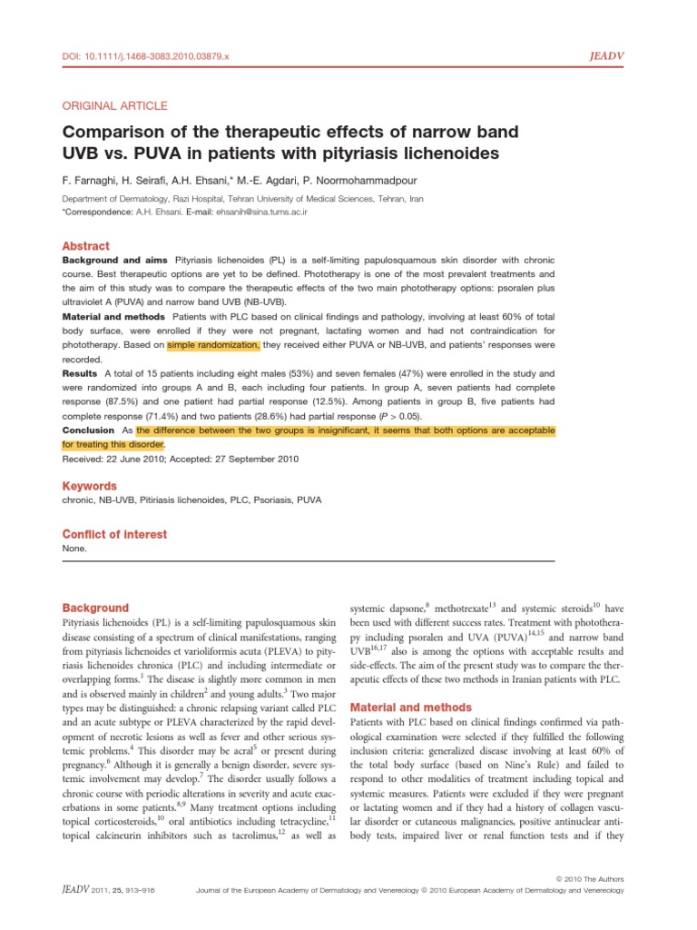 Comparison PUVA Vs NBUVB PL | PDF | Medicine | Clinical Medicine