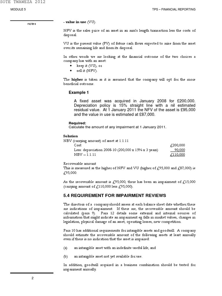 Impairment Calculation & Reporting Guide | PDF | Book Value | Goodwill ...