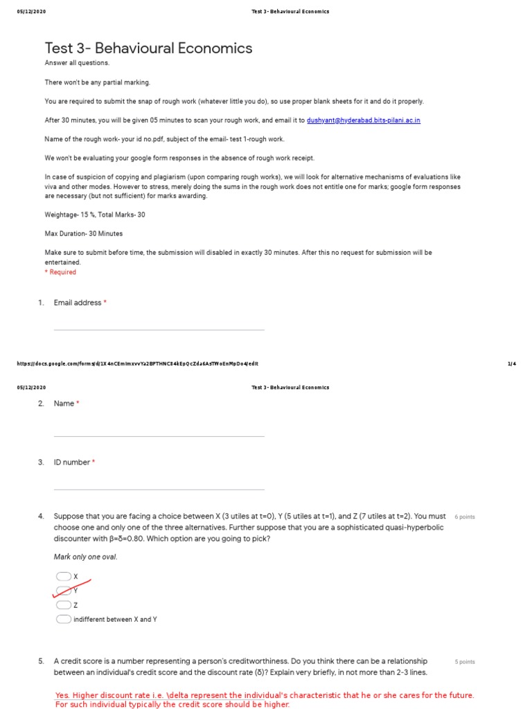 Test 3 - Behavioural Economics - Google Forms Solution | Download Free ...