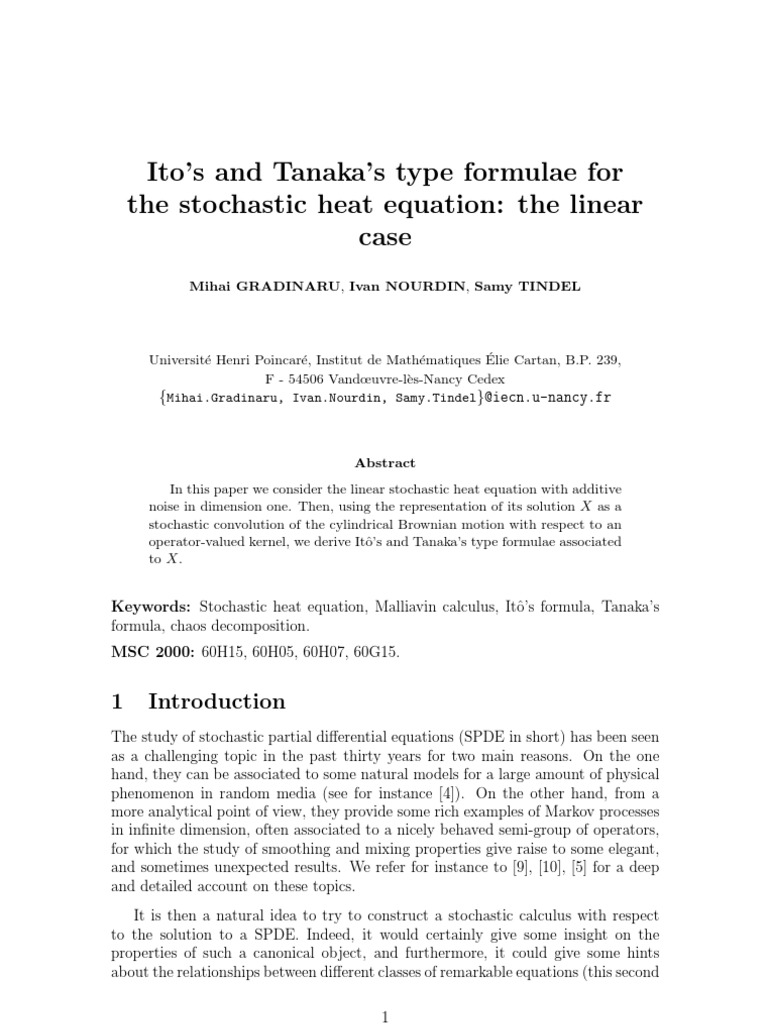 Ito's and Tanaka's Type Formulae For The Stochastic Heat Equation: The ...