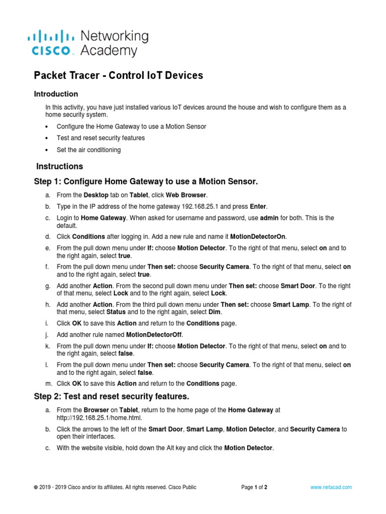 6.1.5.3 Packet Tracer - Control IoT Devices | PDF | Gateway ...