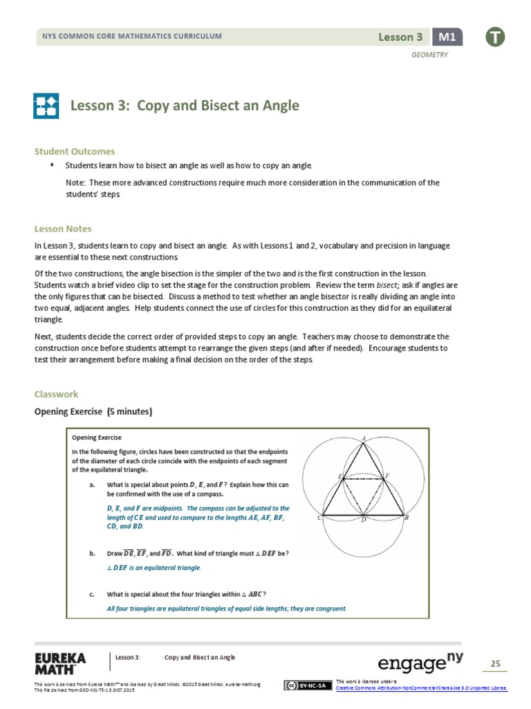 Geometry m1 Topic A Lesson 3 Teacher | PDF | Angle | Triangle
